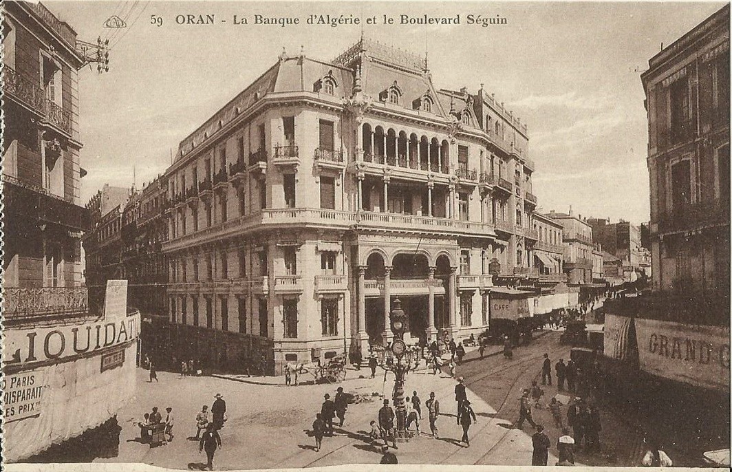 CPA: ALGERIE, ANNEES 1910. ORAN, LA BANQUE D'ALGERIE ET LE BOULEVARD ...