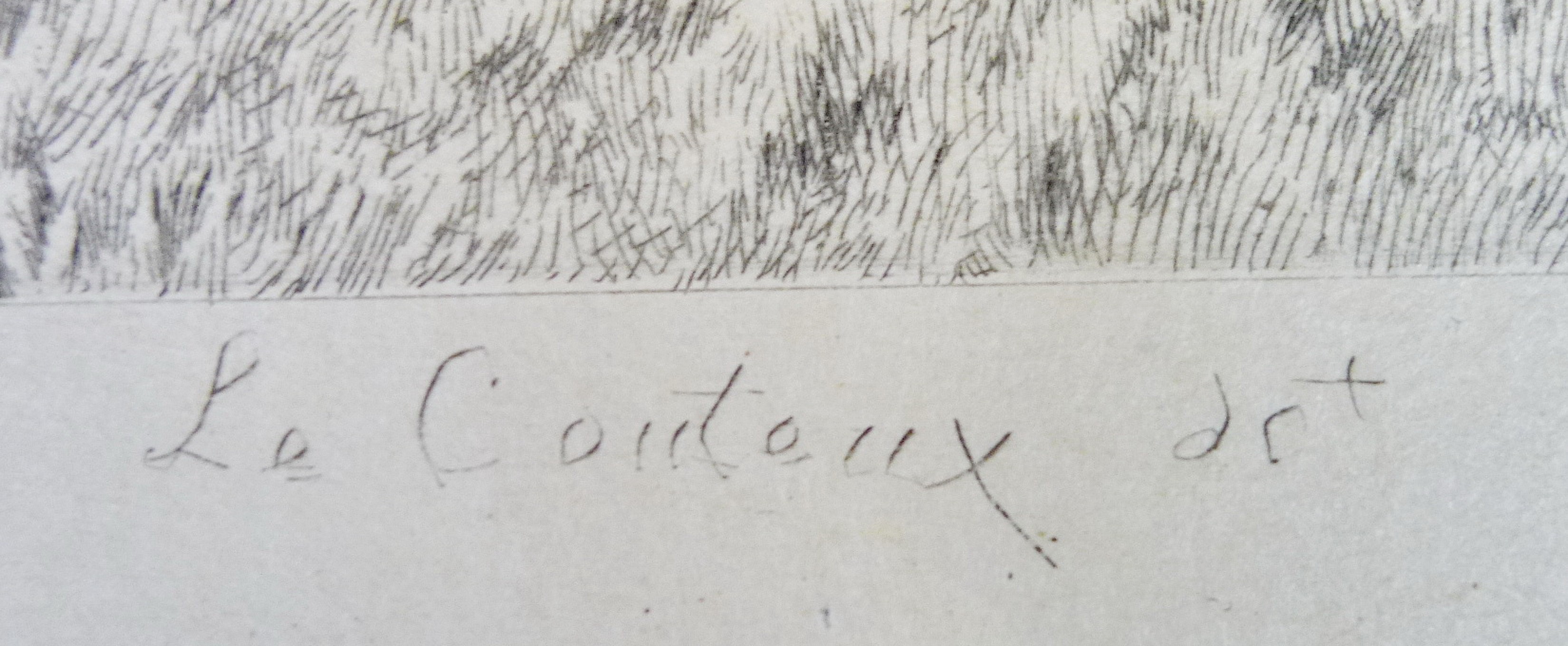 Lionel Aristide LE COUTEUX (1847-?), GRAVURE, CHEVAL ET FEMME ALLONGES.