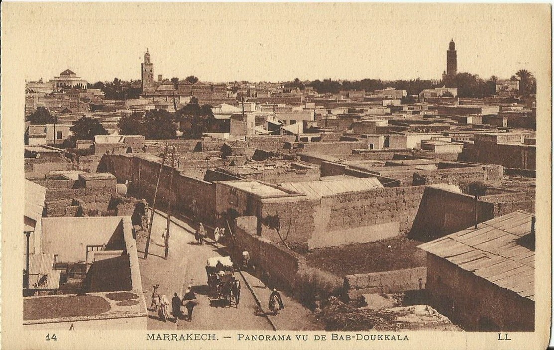 CPA MAROC, ANNEES 1910, MARRAKECH, PANORAMA VU DE BAB-DOUKKALA.