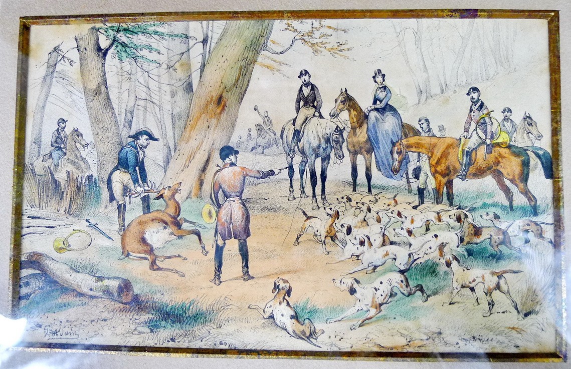 Victor ADAM (1801-1866), CHASSE AU CERF, LITHOGRAPHIE REHAUSSEE D ...